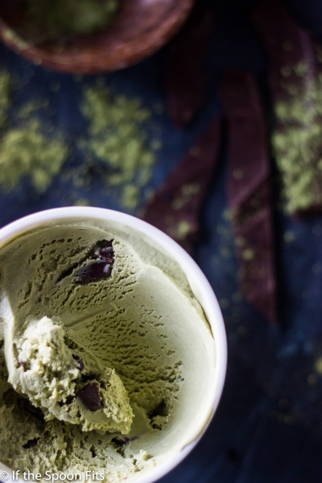 Matcha Ice Cream with Black Salt Chocolate Chunks – if the spoon fits
